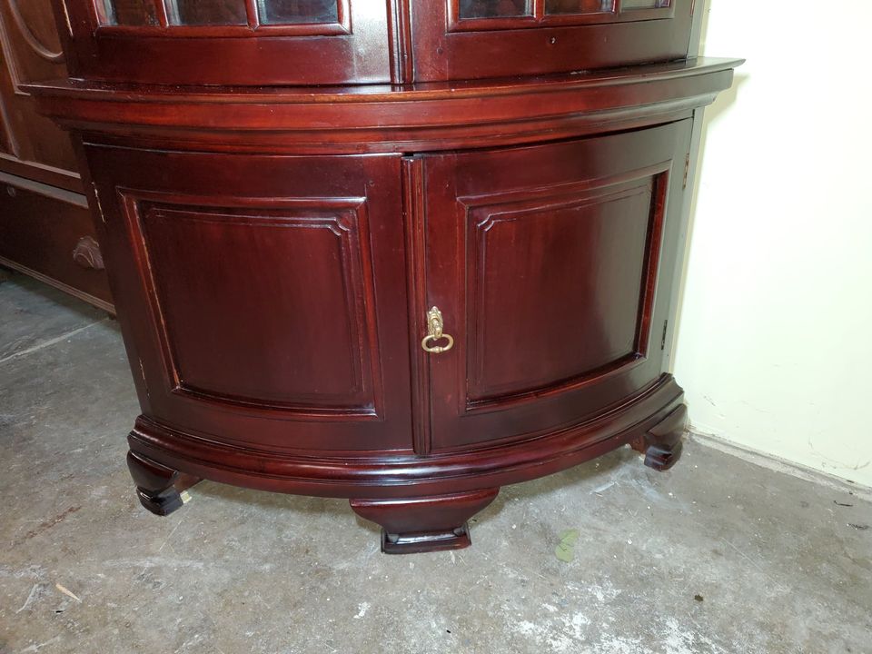 Mahogany curved front Corner Cabinet - 24 glass panes - Beautiful ...