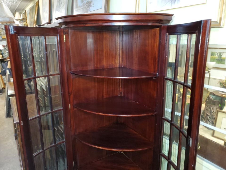 Mahogany curved front Corner Cabinet - 24 glass panes - Beautiful ...