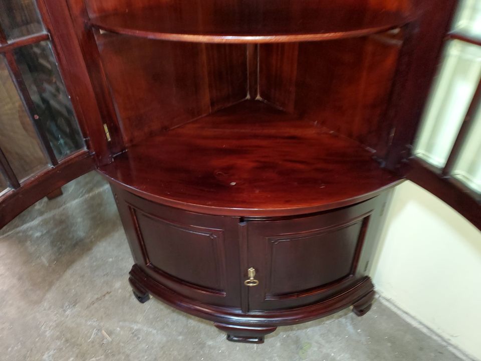 Mahogany curved front Corner Cabinet - 24 glass panes - Beautiful ...