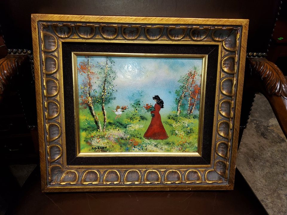 Original Louis Cardin 1970's enamel on copper Framed painting - Long ...