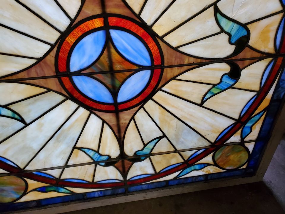 Large Antique Stained Glass Window - Beautiful Details - 43"x43" - Long ...