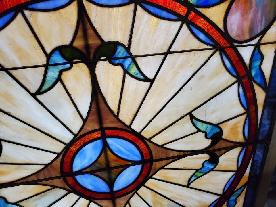 Large Antique Stained Glass Window - Beautiful Details - 43"x43" - Long ...