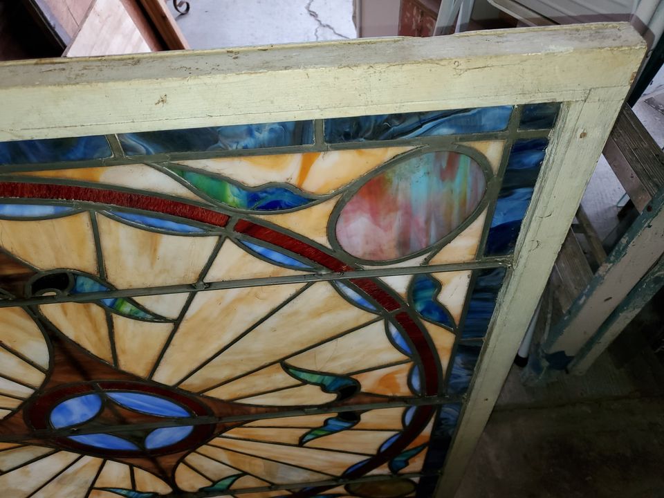 Large Antique Stained Glass Window - Beautiful Details - 43"x43" - Long ...