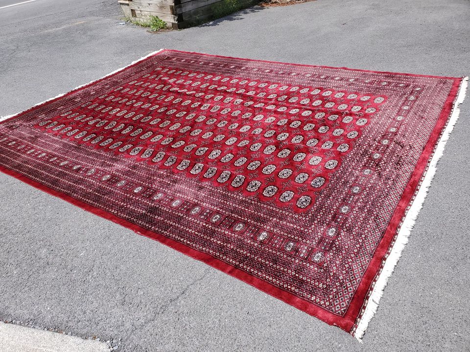 Large Vintage Bukhara Red Area Rug - Silk and Wool - 13'x10' - Long ...