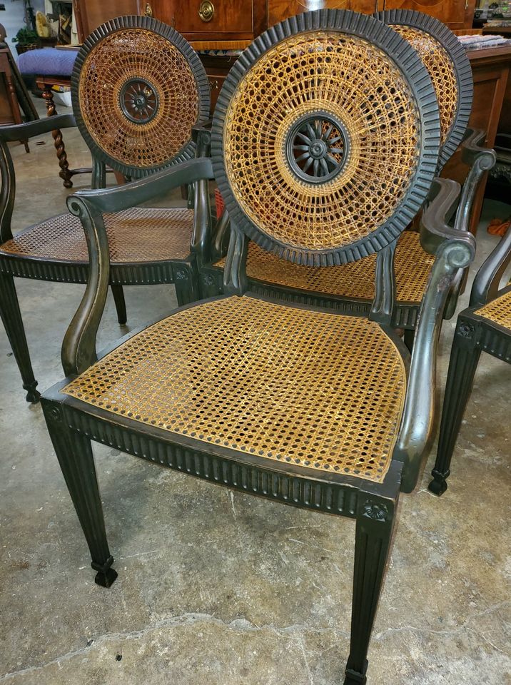 4 Maitland Smith Cain Seats Arm Chairs - nice carved details ...