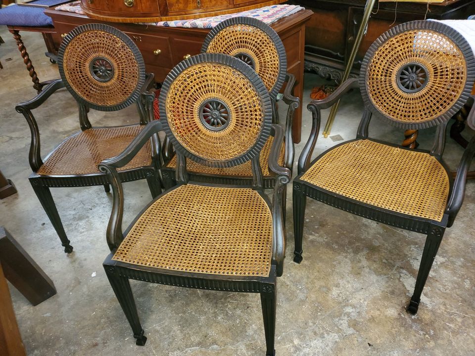 4 Maitland Smith Cain Seats Arm Chairs - nice carved details ...