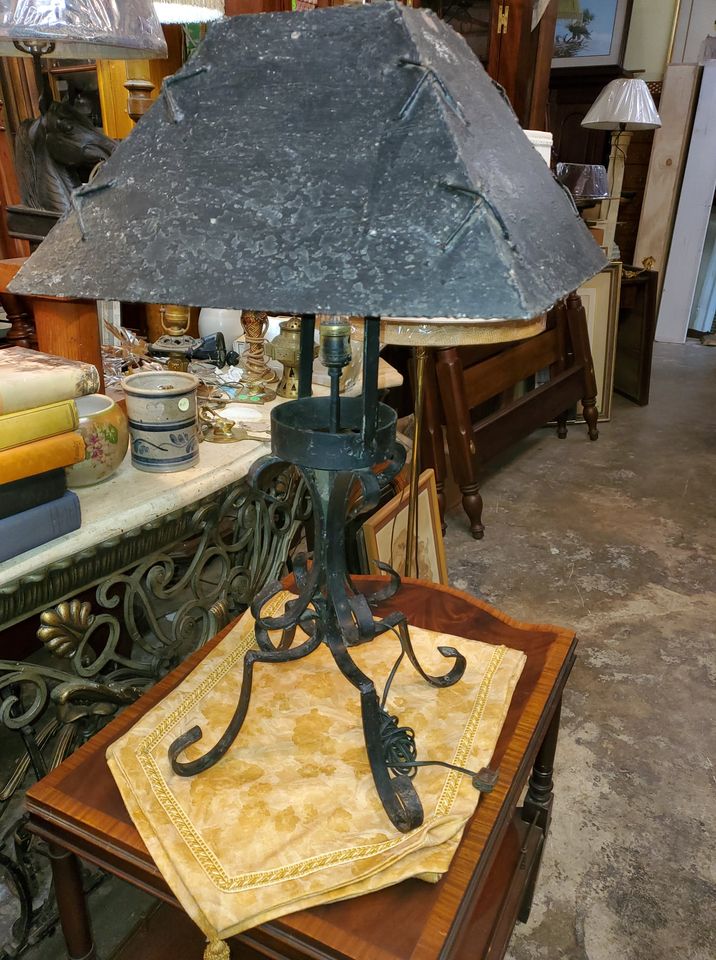 Antique Iron Table Lamp - Heavy Iron lamp w/ Iron Shade - Rustic and ...