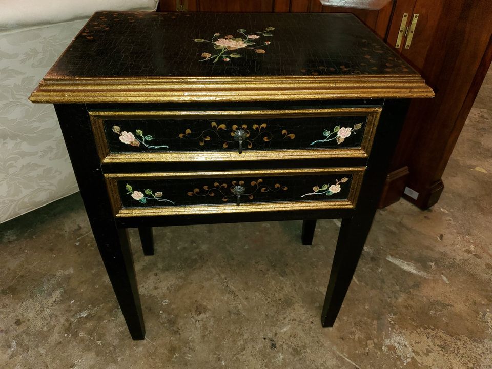 Floral painted wood 2 drawer accent table store