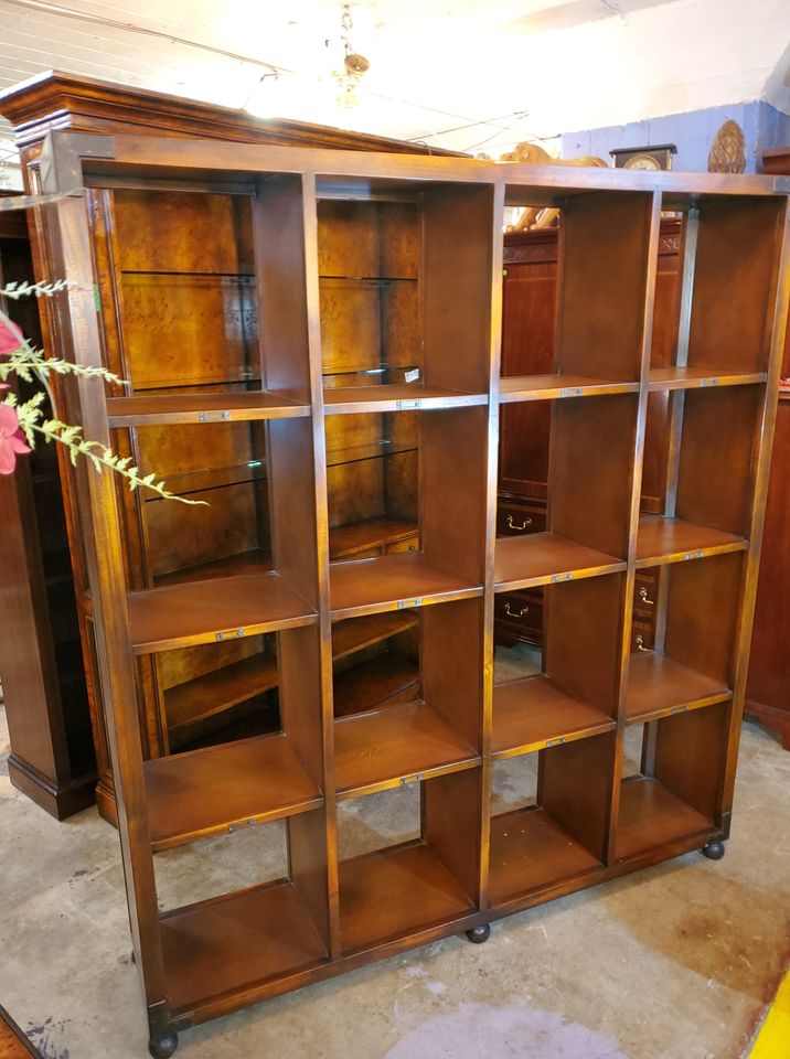 Theodore Alexander Large open Double bookcase Mahogany and Leather ...