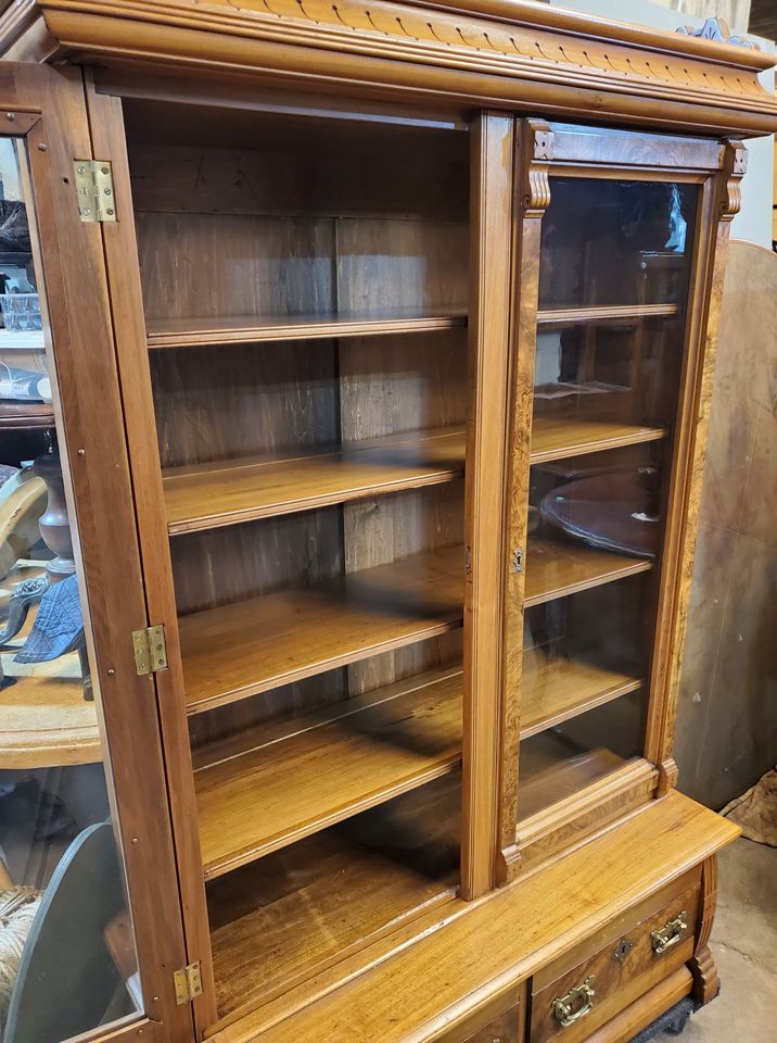 Antique Eastlake Walnut Bookcase - Beautiful Details - Excellent - Long ...