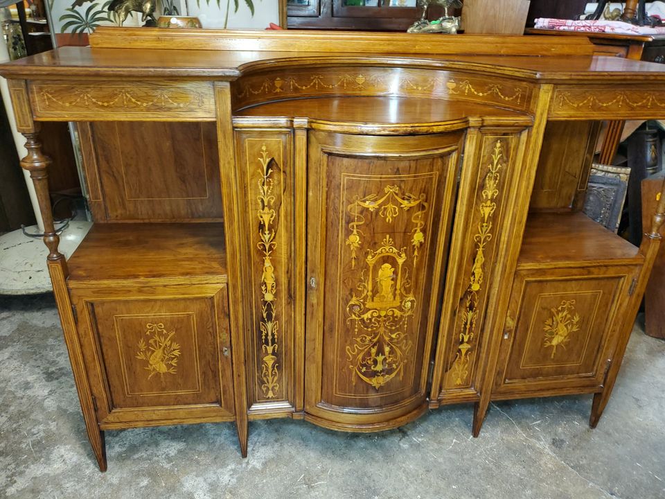 Antique Inlay Bar Server Sideboard - Amazing Details - Long Valley Traders
