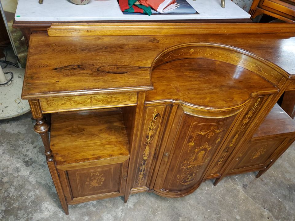 Antique Inlay Bar Server Sideboard - Amazing Details - Long Valley Traders