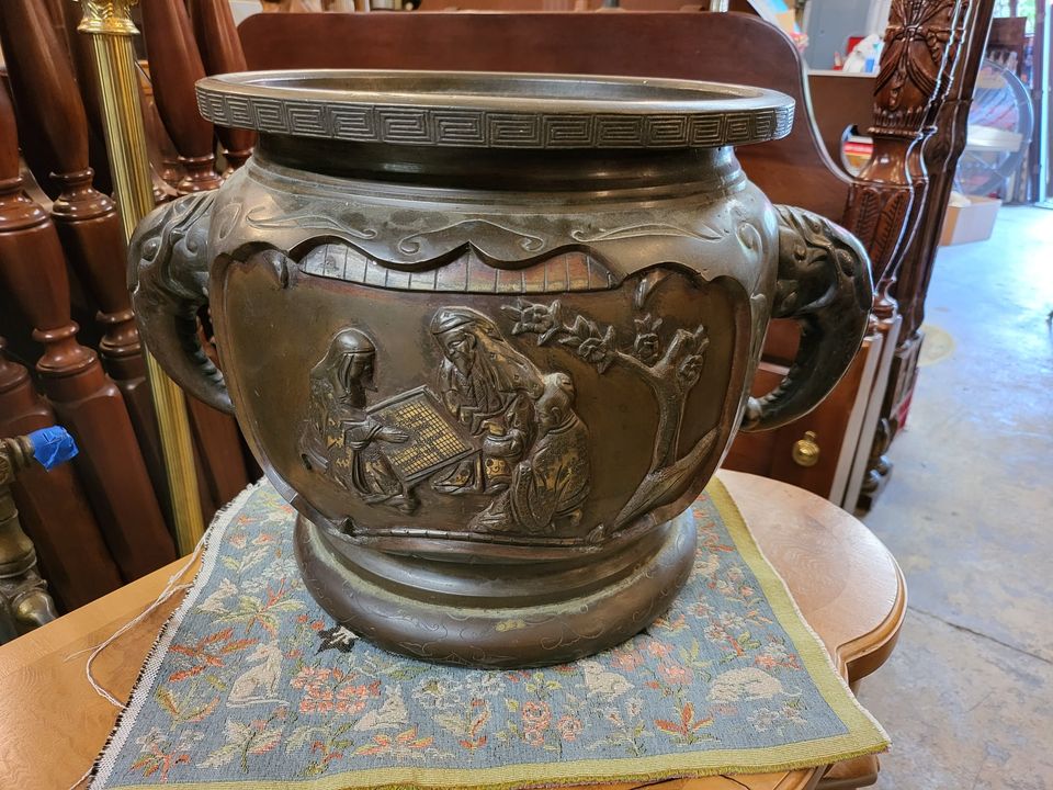 Antique Asian Bronze Jarden Pot / Planter - Hand Made - Long Valley Traders