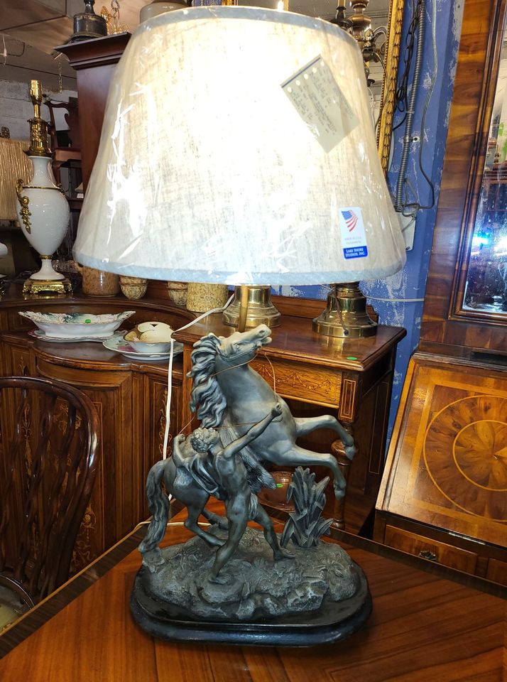 Older Vintage Metal Horse Statue Table Lamp with New Shade - Beautiful ...