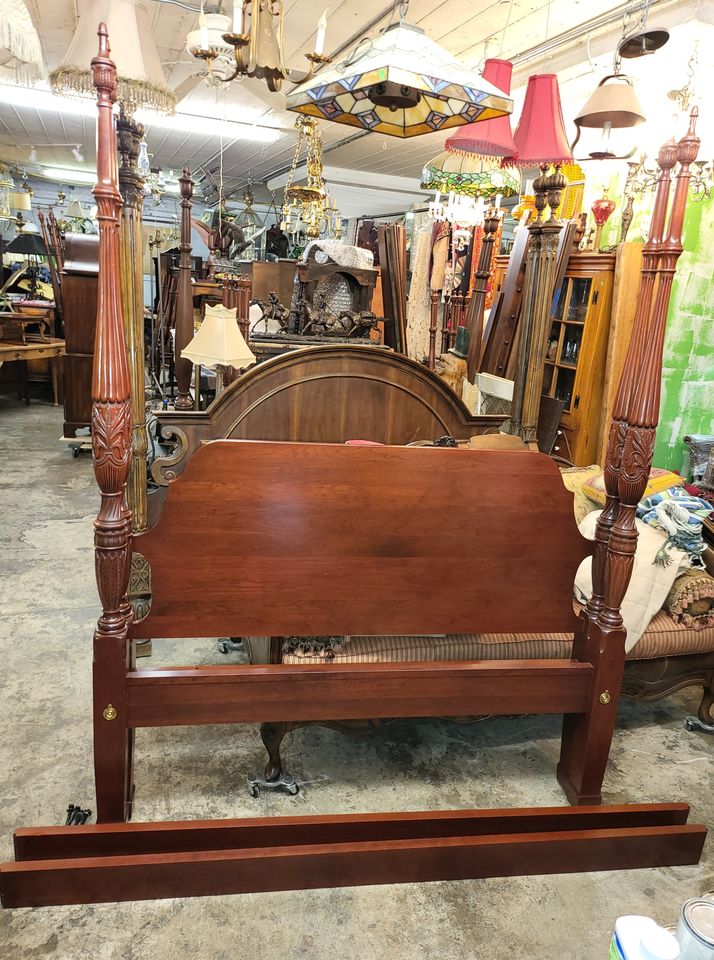 Rice Carved Solid Cherry Queen 4 Post Bed – Beautiful - Long Valley Traders