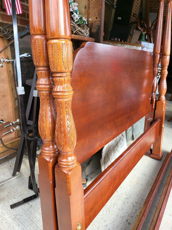 Cherry 4 Post Rice Carved Bed - Queen or Full Size - Long Valley Traders