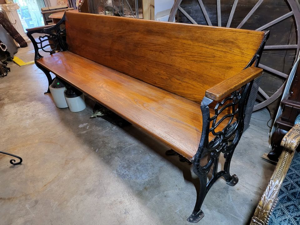 Antique Early 1900's Trolley Bench - Solid Oak and Iron Frame - SO NICE ...