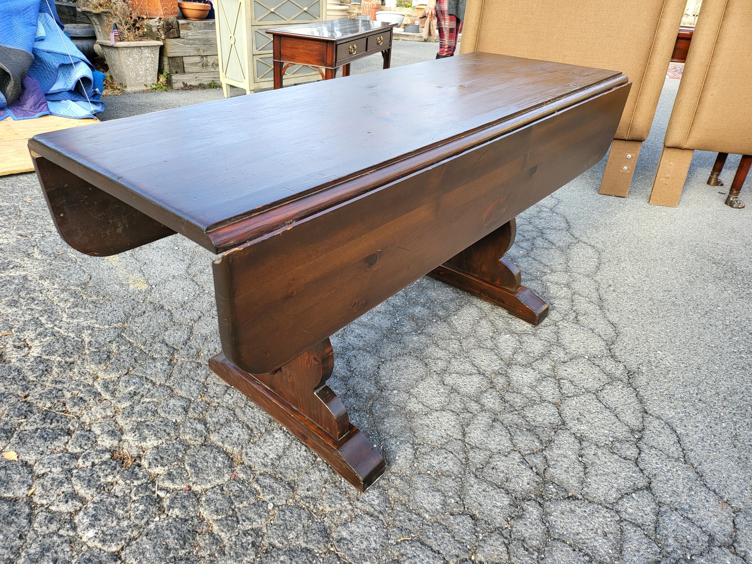 Vintage Solid Pine Country Harvest Farm Table - Solid Thick Wood - Long ...