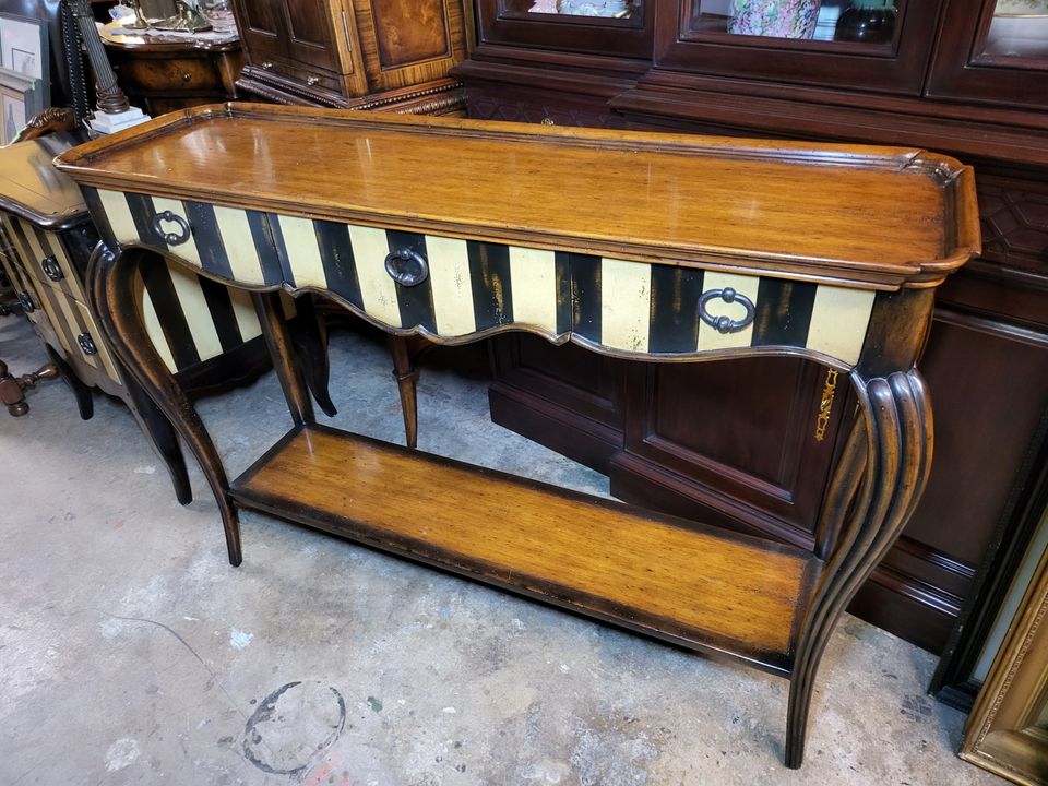 Theodore Alexander - Sofa / Hall Table - Striped Painted w/ 2 drawers ...
