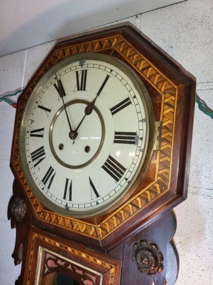 Antique Wall Clock - beautiful inlay and carved wood - Works ...