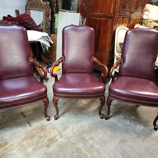 4 Red Leather Office Arm Chairs - Beautiful Chairs - Long Valley Traders