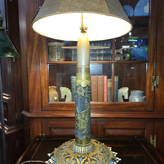 WWI Trench Art lamp - Hand Made Brass Base - Dragon Tooled Art - Long ...