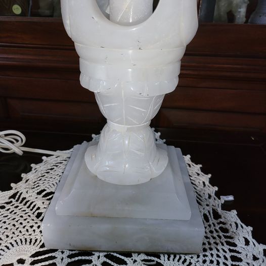 Carved Antique Marble Table Lamp w/ New shade - Long Valley Traders