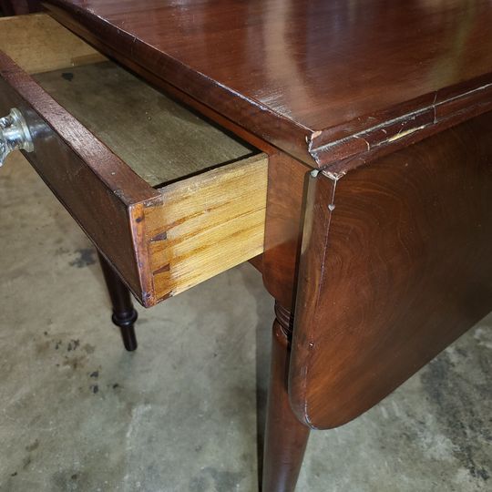 Antique Drop Leaf Mahogany Kitchen Table with Drawer - Long Valley Traders
