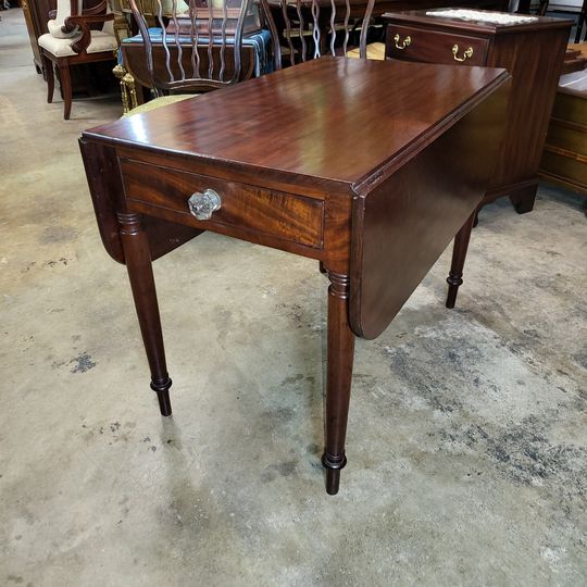 Antique Drop Leaf Mahogany Kitchen Table with Drawer - Long Valley Traders