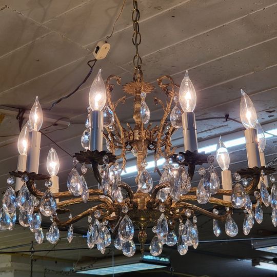 Antique Brass & Crystal Chandelier - Beautiful in wonderful Condition ...