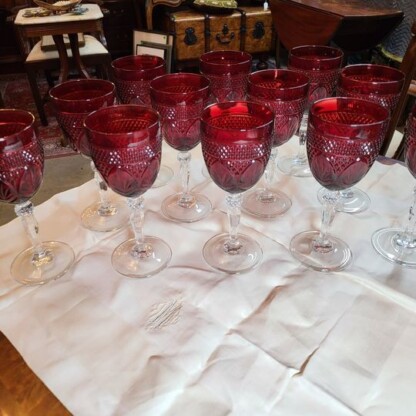12 Vintage Crystal Ruby Red Wine Glasses / Goblets Clear Glass Stem ...