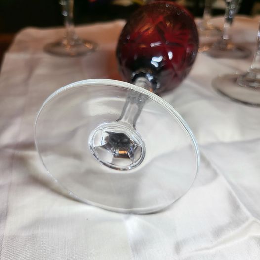 12 Vintage Crystal Ruby Red Wine Glasses / Goblets Clear Glass Stem ...