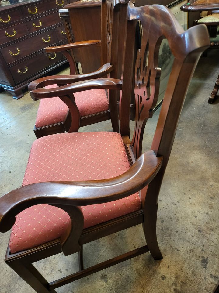 2 Henkel Harris Mahogany Arm Chairs / Dining Chairs - Long Valley Traders