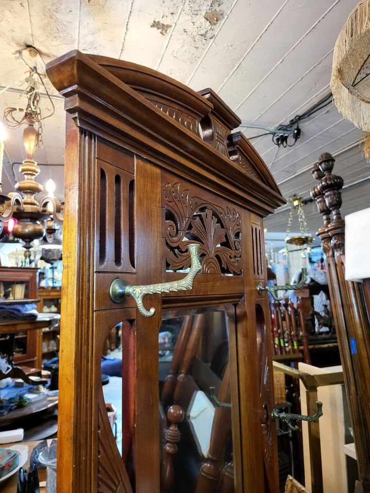 Antique 1800's Eastlake Solid Cherry Hall Tree Entry Table Coat Rack ...