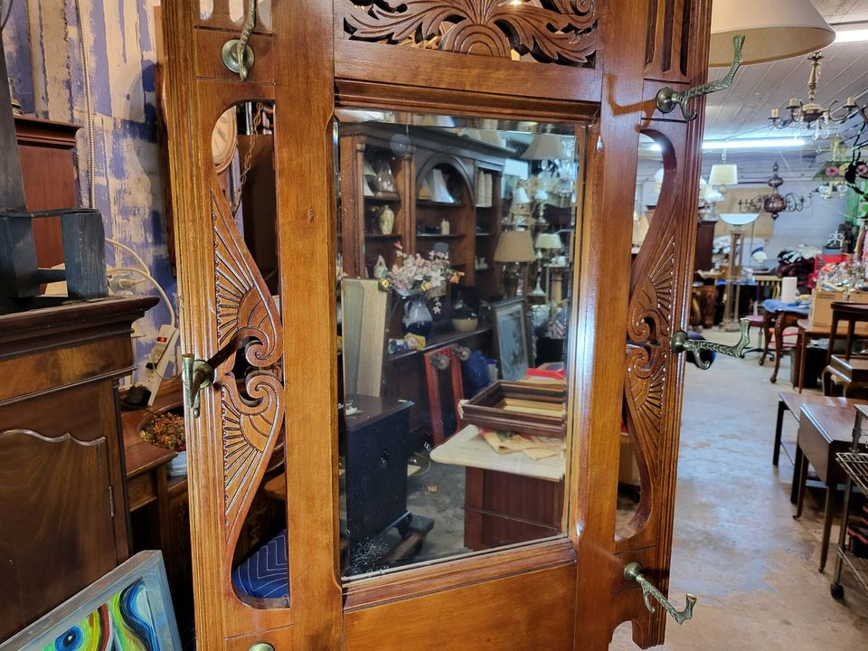 Antique 1800's Eastlake Solid Cherry Hall Tree Entry Table Coat Rack ...