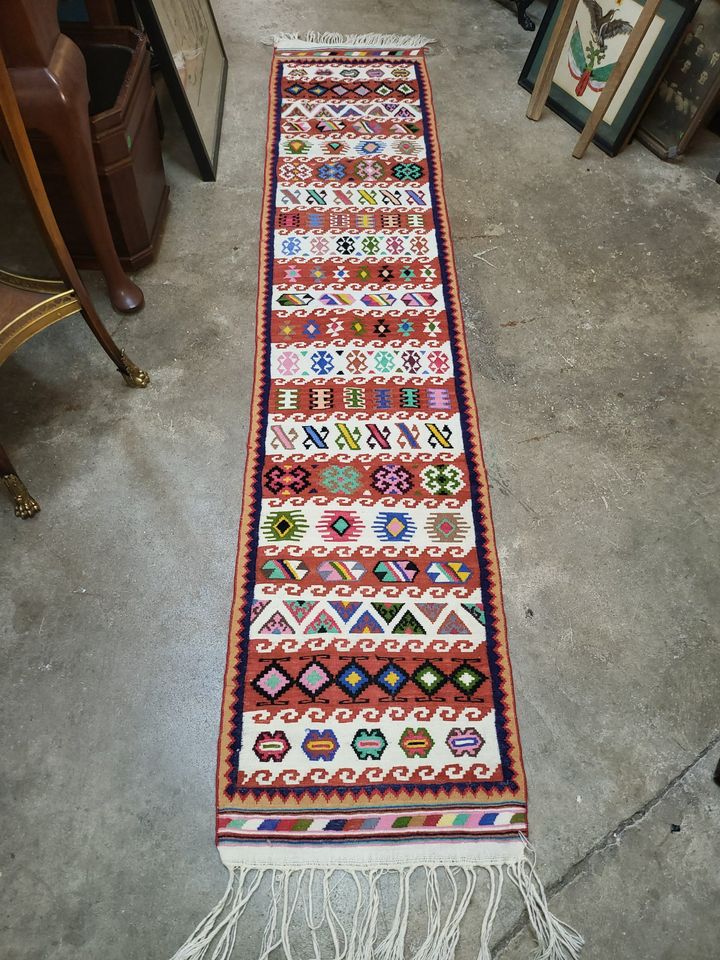 Vintage Hand Made Colorful Runner Rug 81" L x 1.4" W - Long Valley Traders