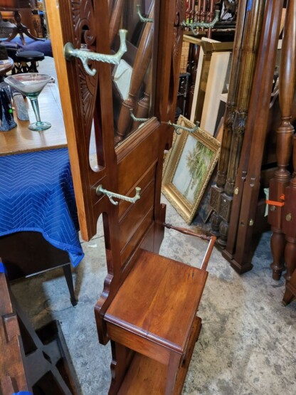 Antique 1800's Eastlake Solid Cherry Hall Tree Entry Table Coat Rack ...