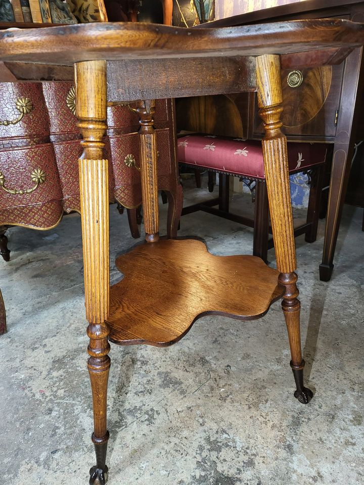 Antique Oak Clover Shaped Side Table - Nice Table - Long Valley Traders