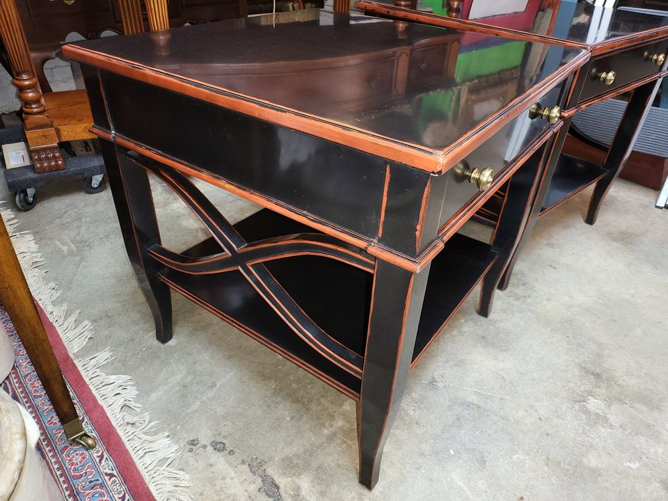 Theodore Alexander Designer Black Side Tables - Large Living Room Side ...