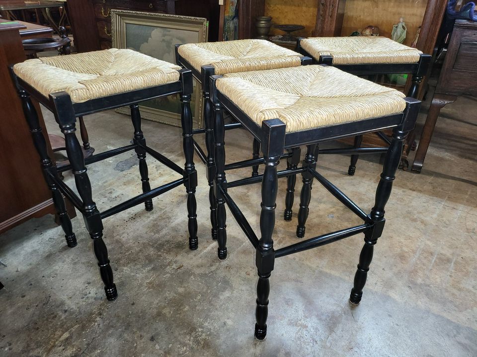 Ballard Designs 4 tall Bar Stools w / Rush Seats - Long Valley Traders