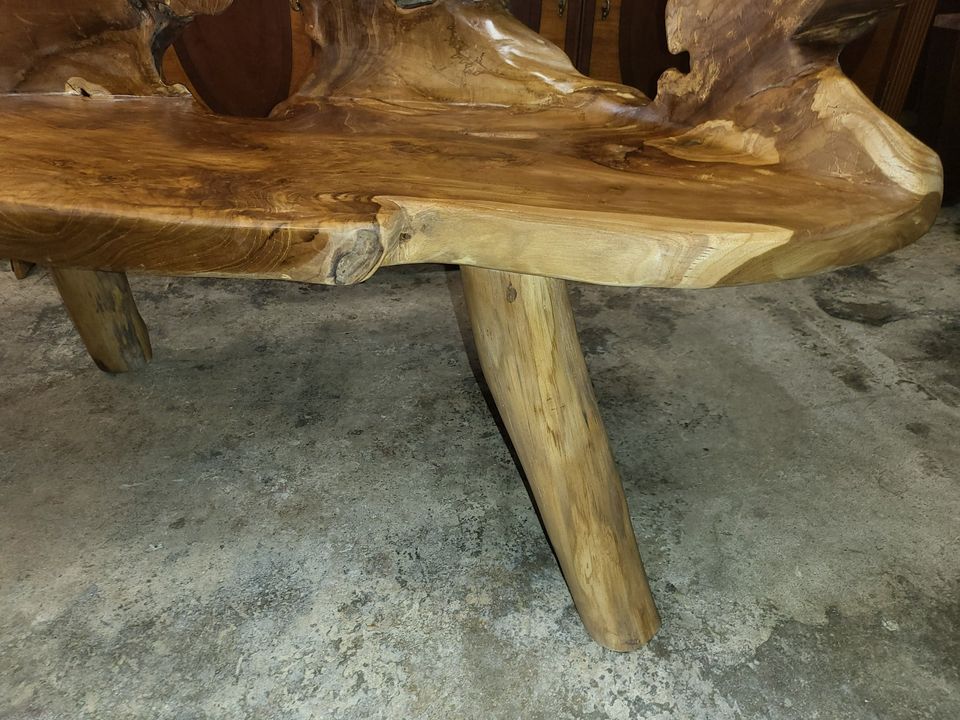 Large Teak Live Edge Carved Log Bench - NEW Well Made - Long Valley Traders
