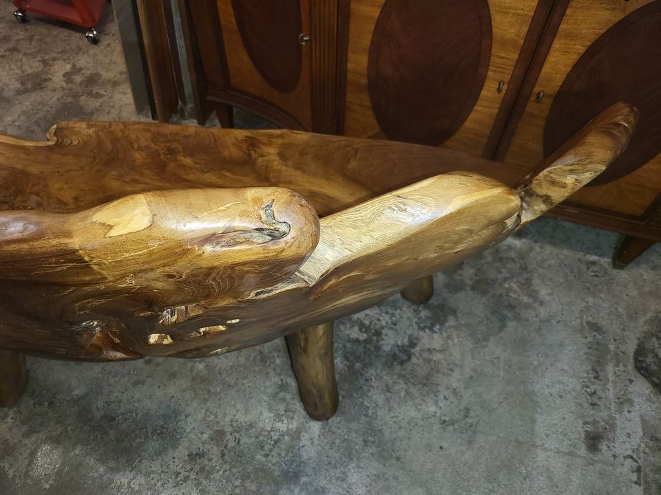 Large Teak Live Edge Carved Log Bench - NEW Well Made - Long Valley Traders