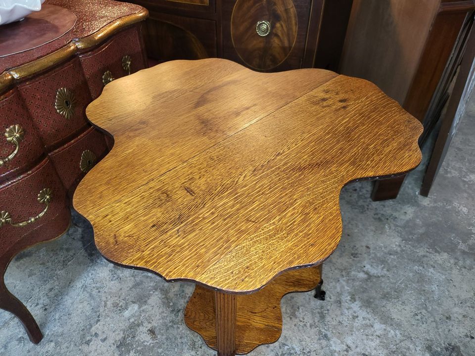 Antique Oak Clover Shaped Side Table - Nice Table - Long Valley Traders