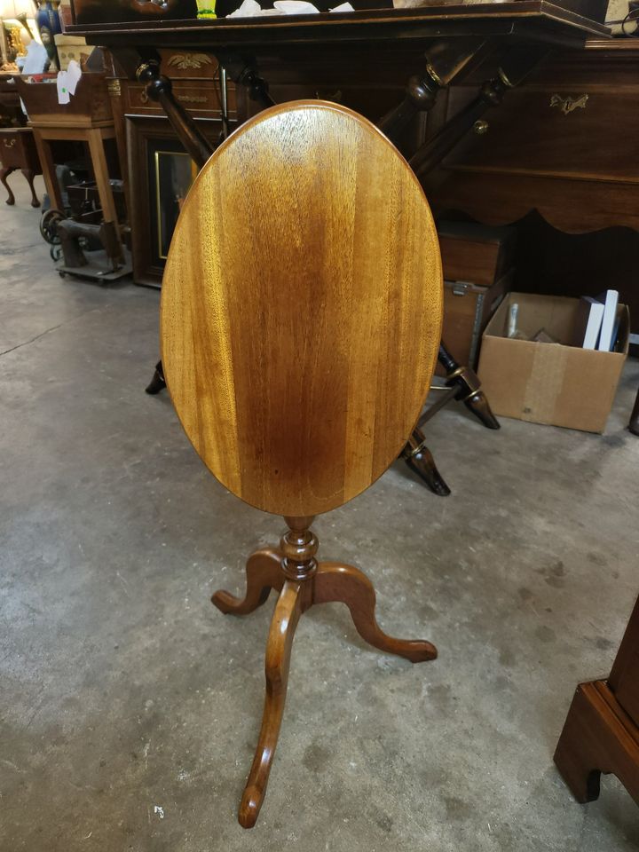 Antique Small Tilt Top Table - Oval Side Table - Long Valley Traders