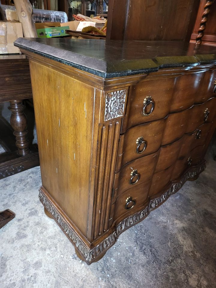 4 Drawer Dresser w/ Marble Top - Carved Details, Mahogany - Long Valley ...
