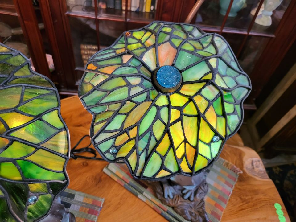 2 Stained Glass Frog Lamps - Metal and well Made - Beautiful - Long ...