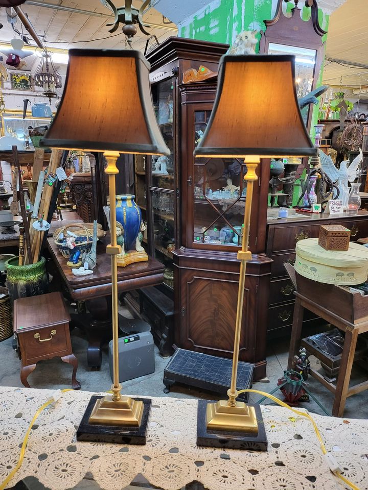 2 tall Candle Stick Table Lamps w/ Beautiful shades - Long Valley Traders