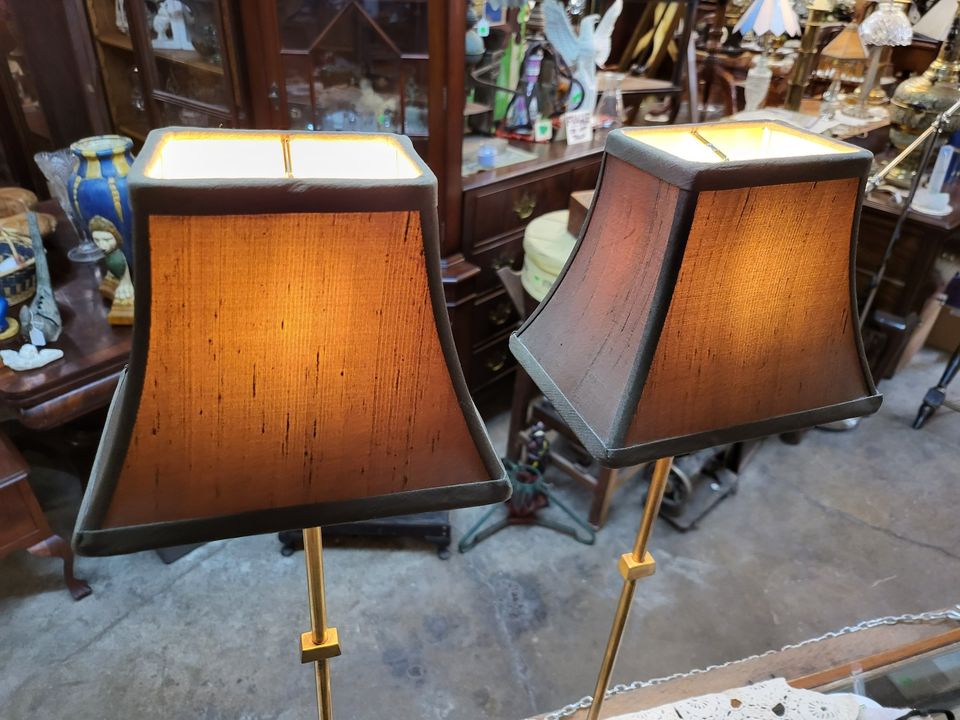 2 tall Candle Stick Table Lamps w/ Beautiful shades - Long Valley Traders