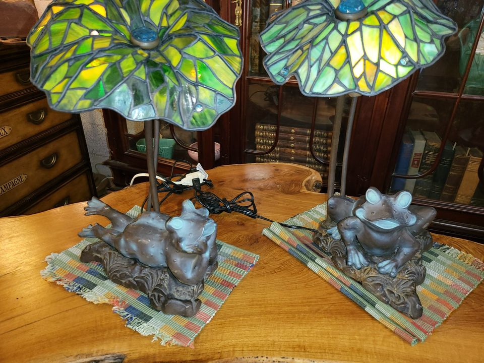 2 Stained Glass Frog Lamps - Metal and well Made - Beautiful - Long ...