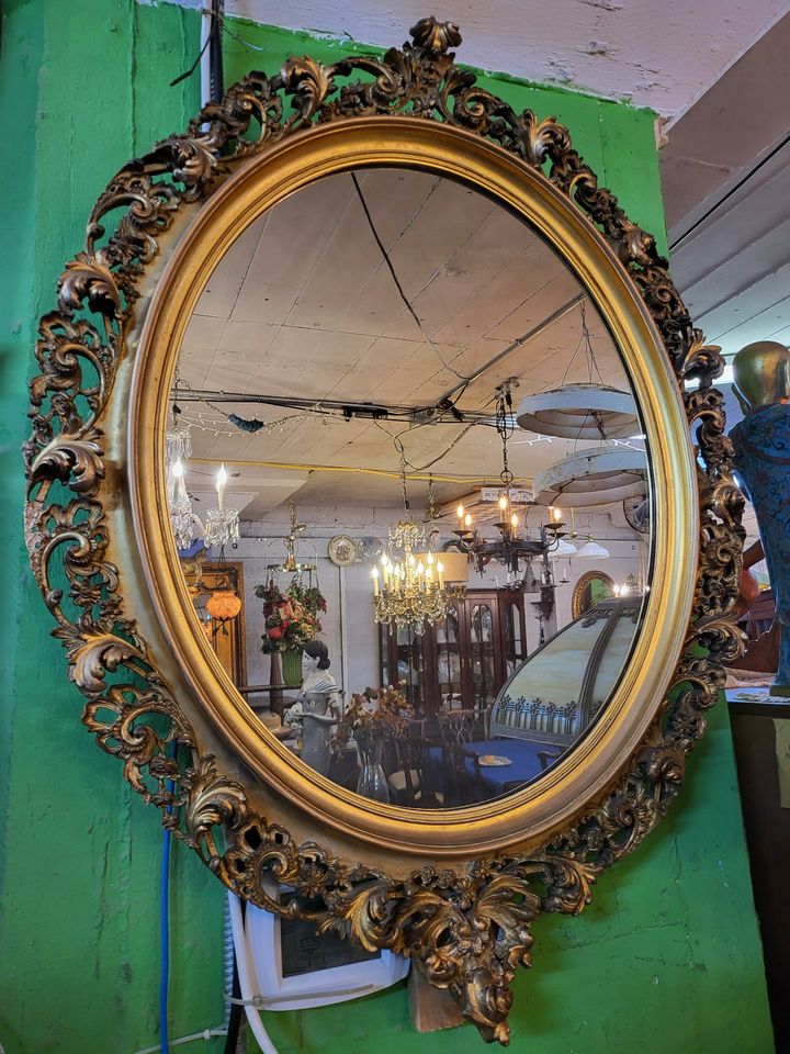 Antique Oval Gilded Ornate Framed Mirror Gold - Long Valley Traders
